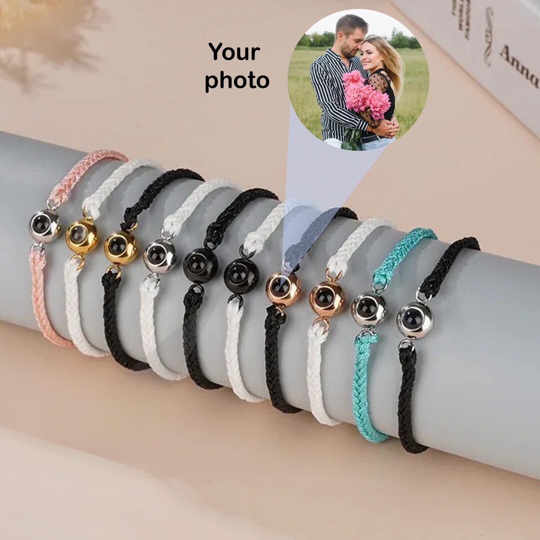 Personalized Photo Projection Charm Bracelet, Handmade Braided Photo ...