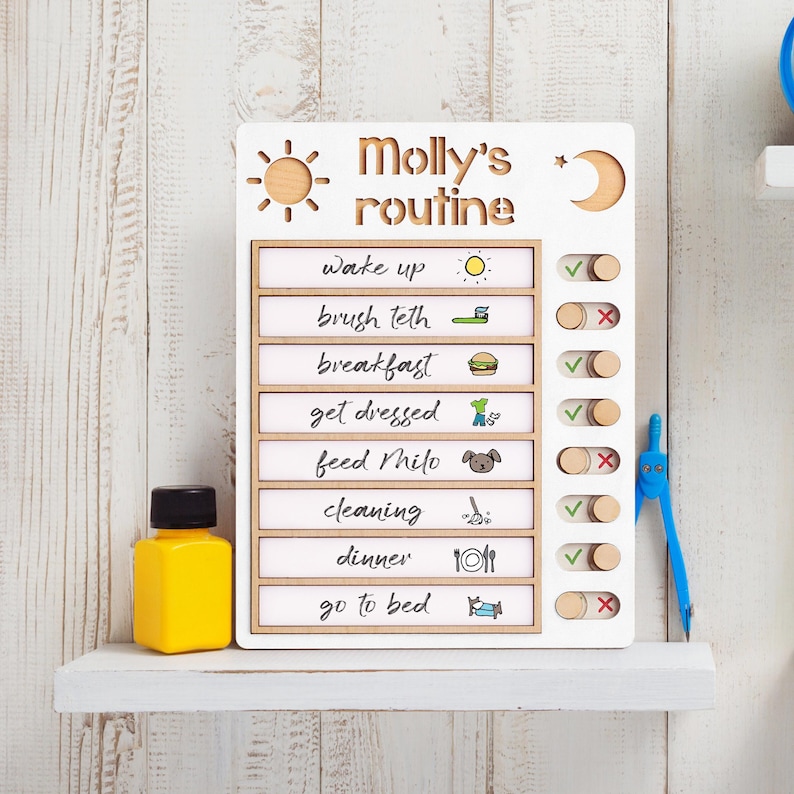 Personalized Wooden Daily Routine Chart, Visual Schedule, Daily Tasks ...