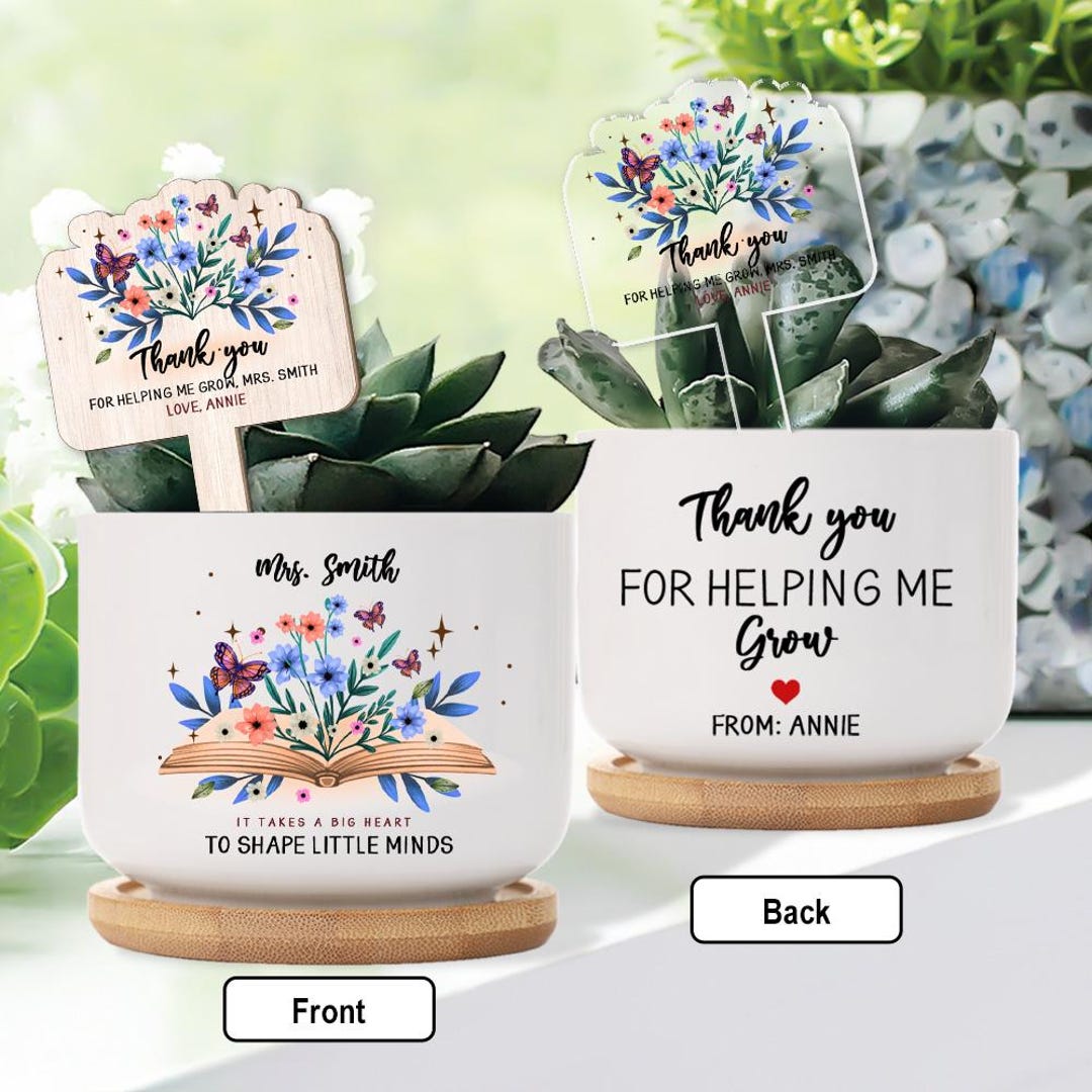 Personalized Thank You Teacher Plant Pot Gift, Custom Name Succulent ...