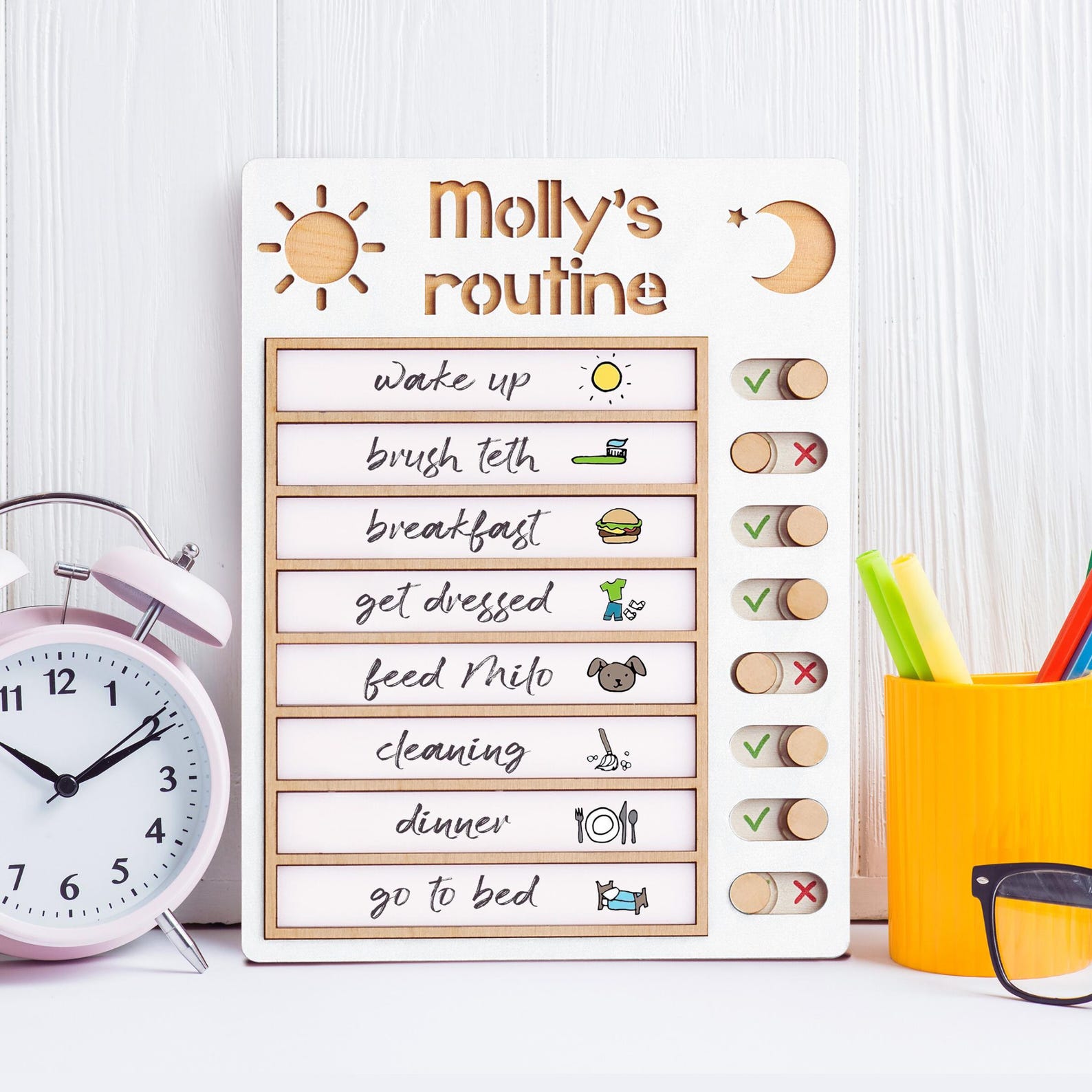 Personalized Wooden Daily Routine Chart, Visual Schedule, Daily Tasks ...