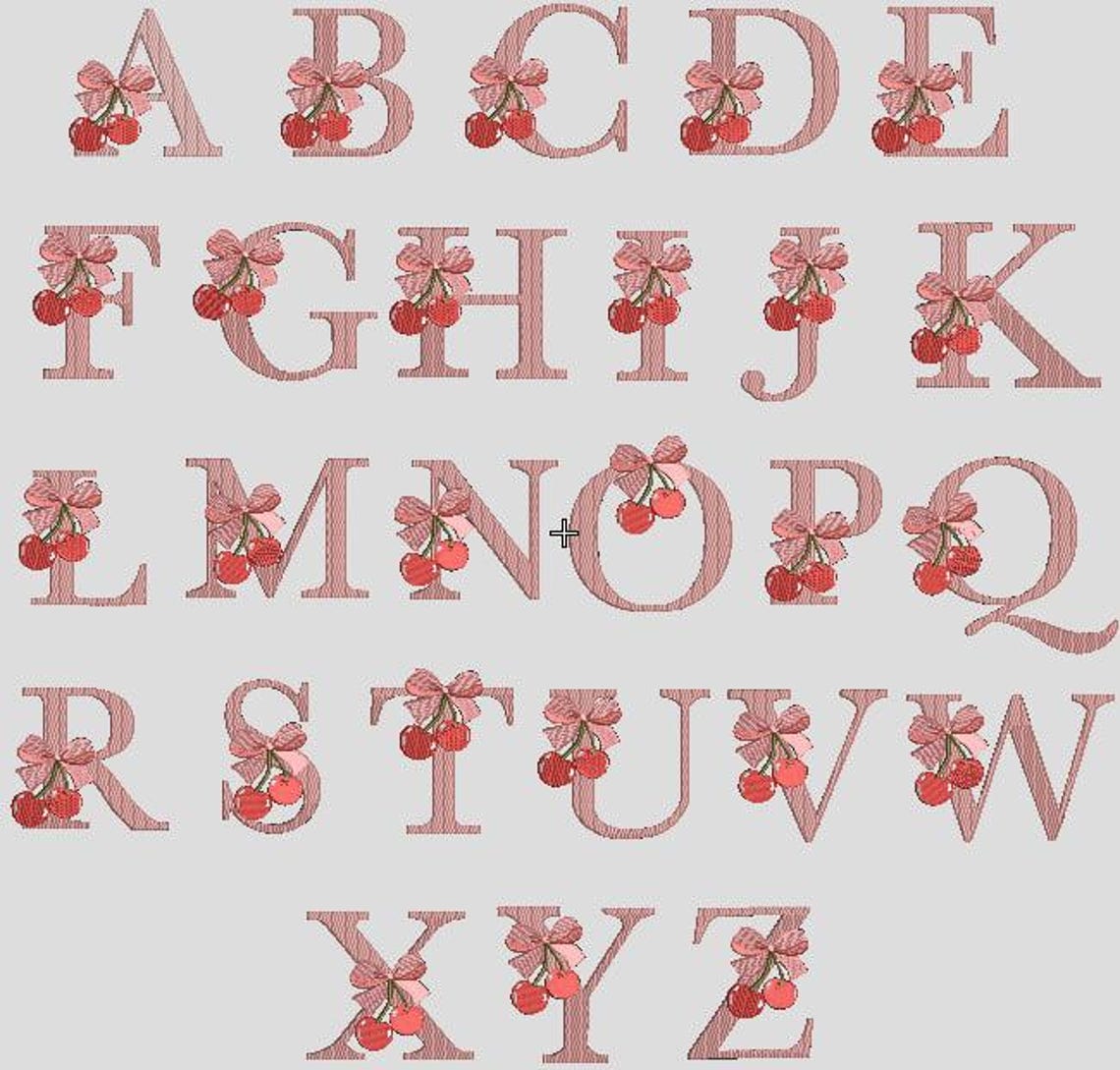Cherry Bow Alphabet – Cute Pink Embroidery Font, Monogram Alphabet With ...