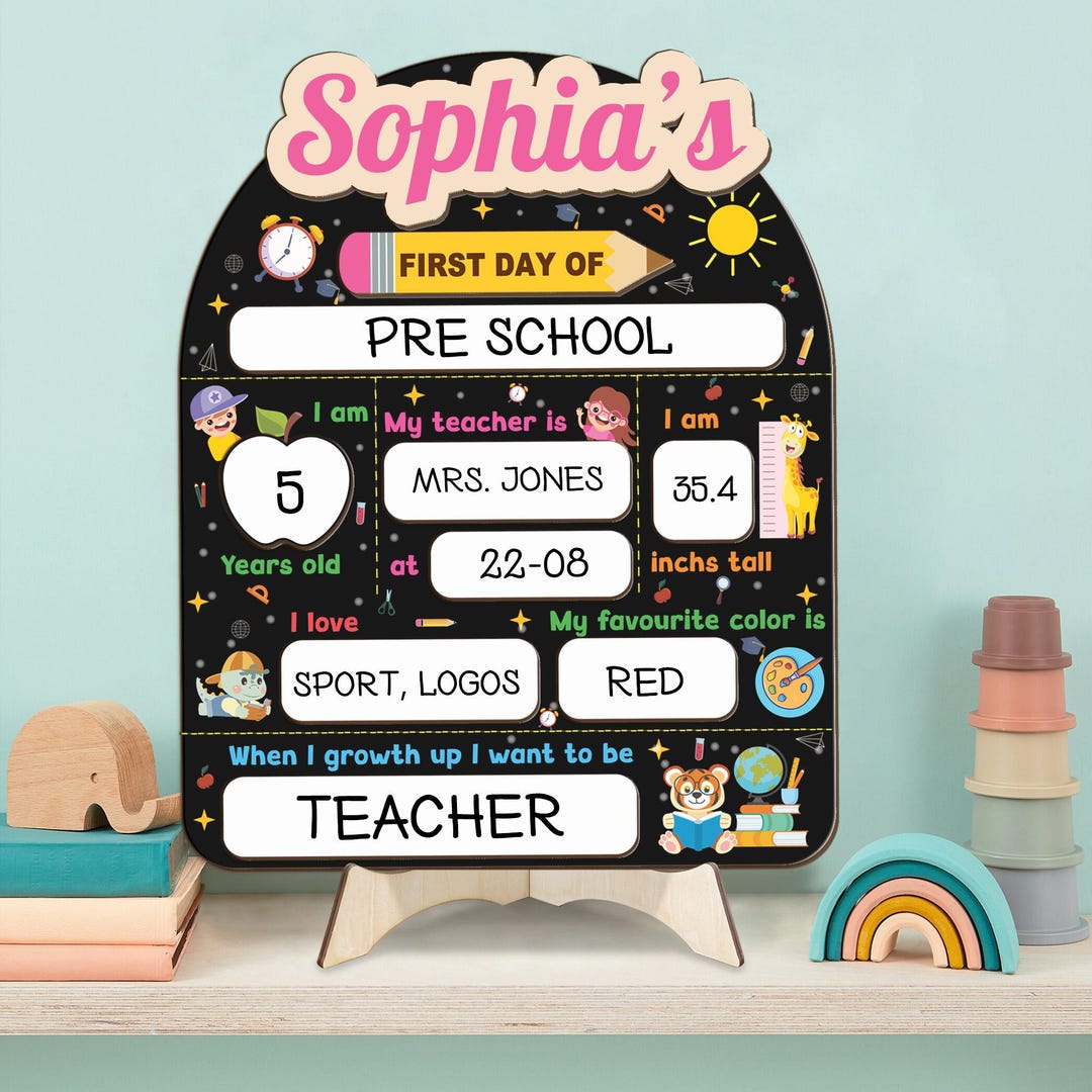 Personalized First Day School Sign, Back to School Sign, Kindergarten ...
