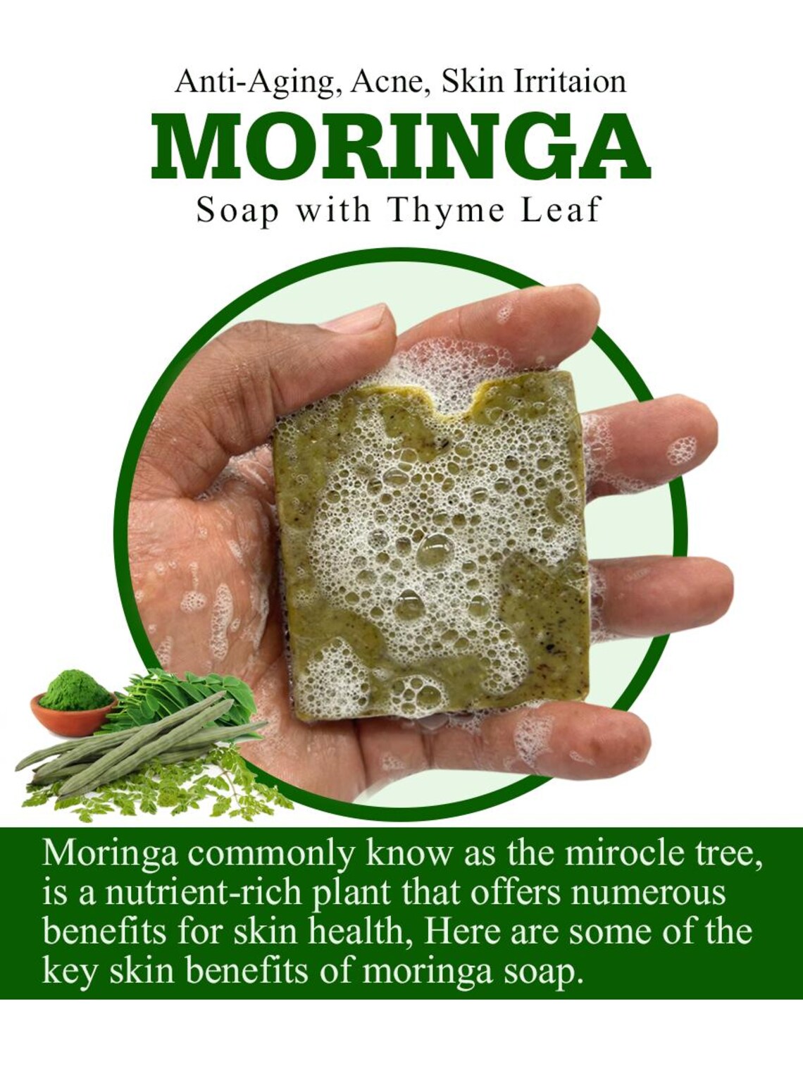 MORINGA Soap With Thyme Leaf, Anti-aging, Acne. Skin Irritaion - Etsy