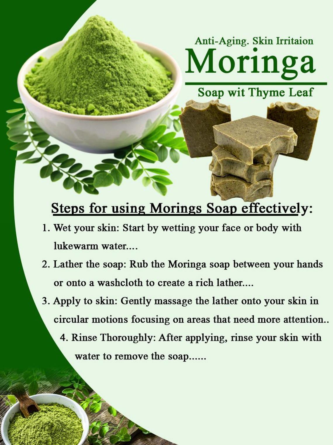 MORINGA Soap With Thyme Leaf, Anti-aging, Acne. Skin Irritaion - Etsy