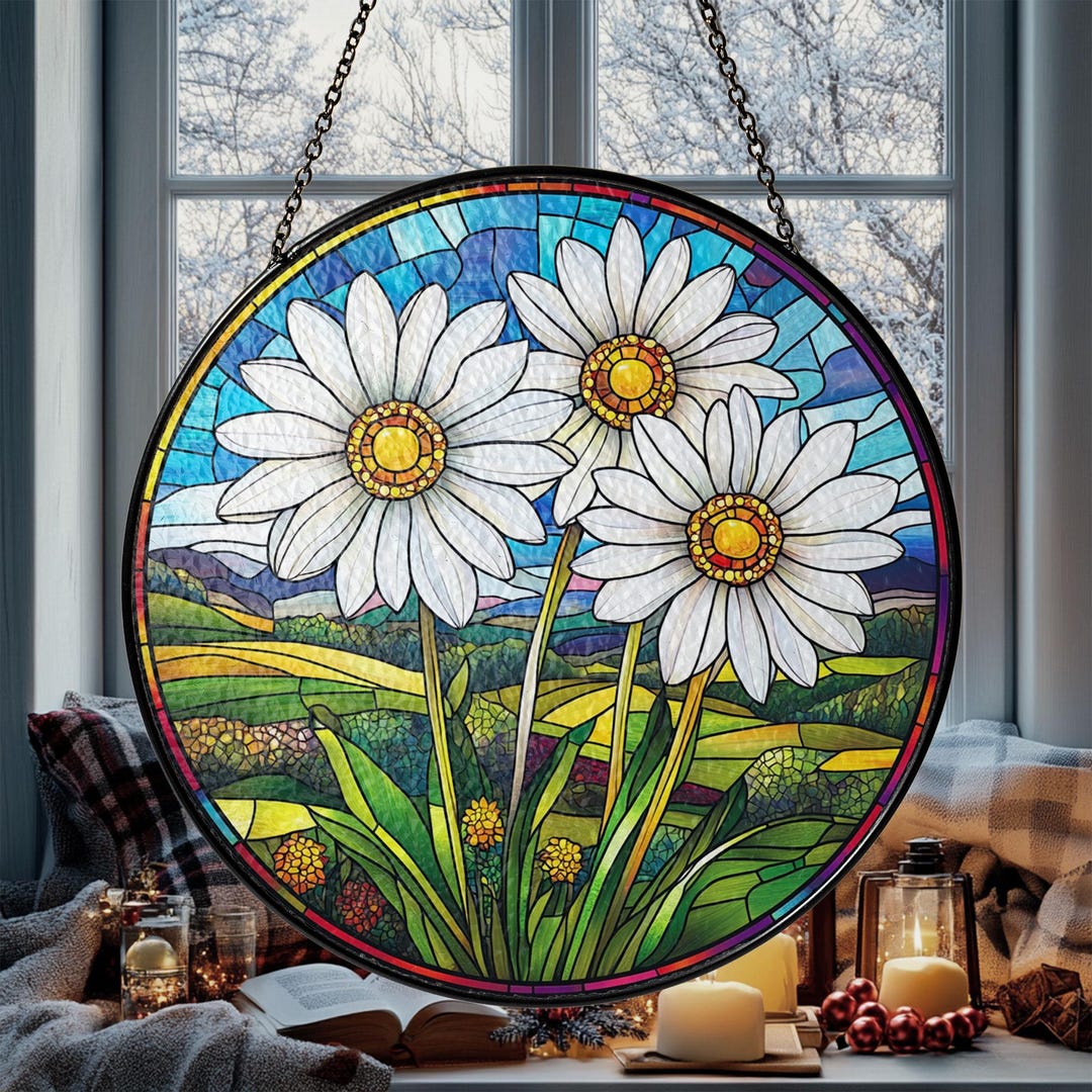Daisy Stained Glass Suncatcher, Marguerite Stained Glass Window ...
