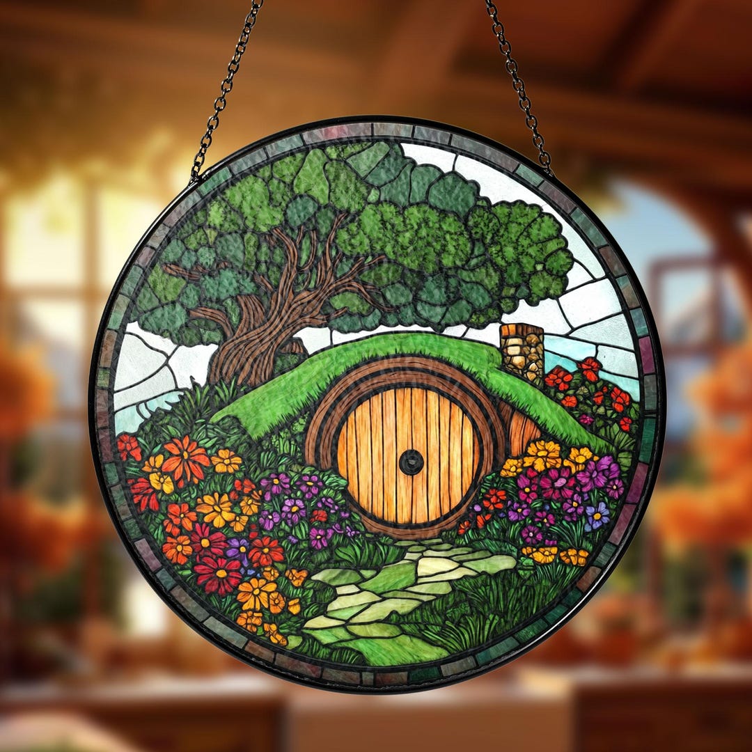 The Shire Stained Glass, Middle Earth Suncatcher, Fantasy Village ...
