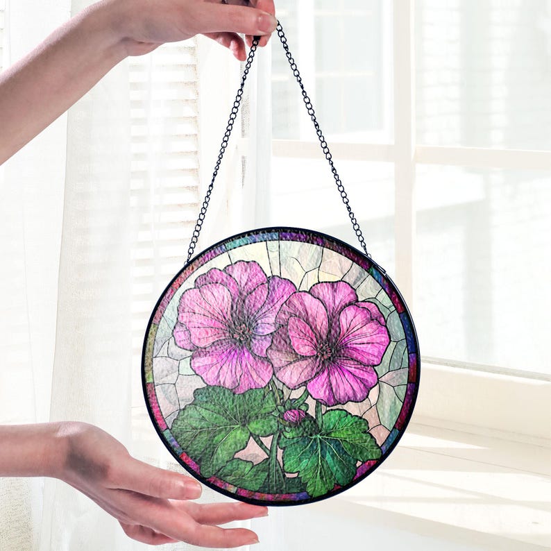 Geranium Glass Suncatcher, Flowers Glass Suncatcher Window Hangings ...