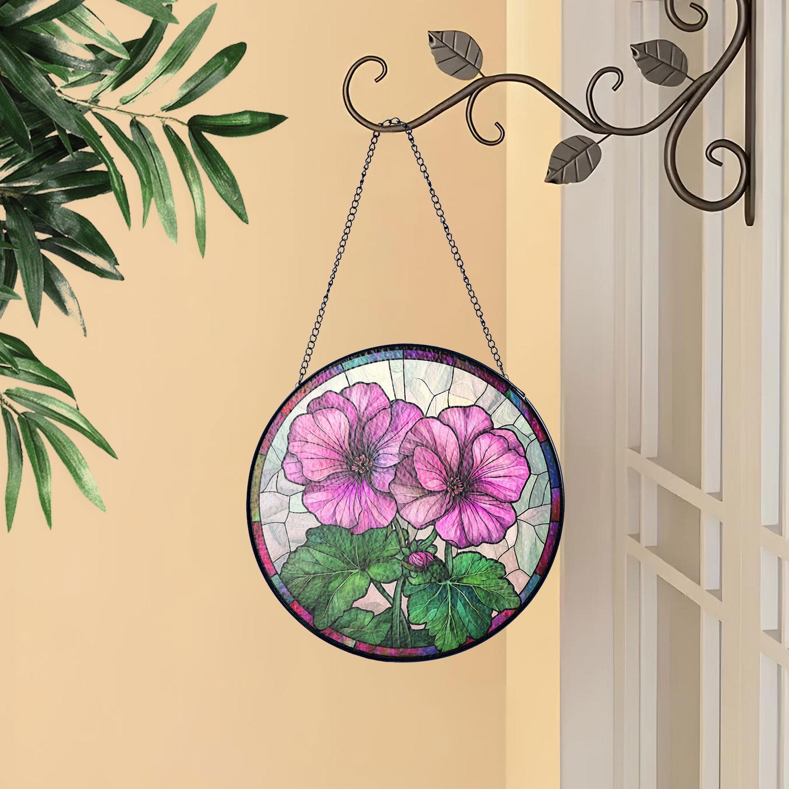 Geranium Glass Suncatcher, Flowers Glass Suncatcher Window Hangings ...