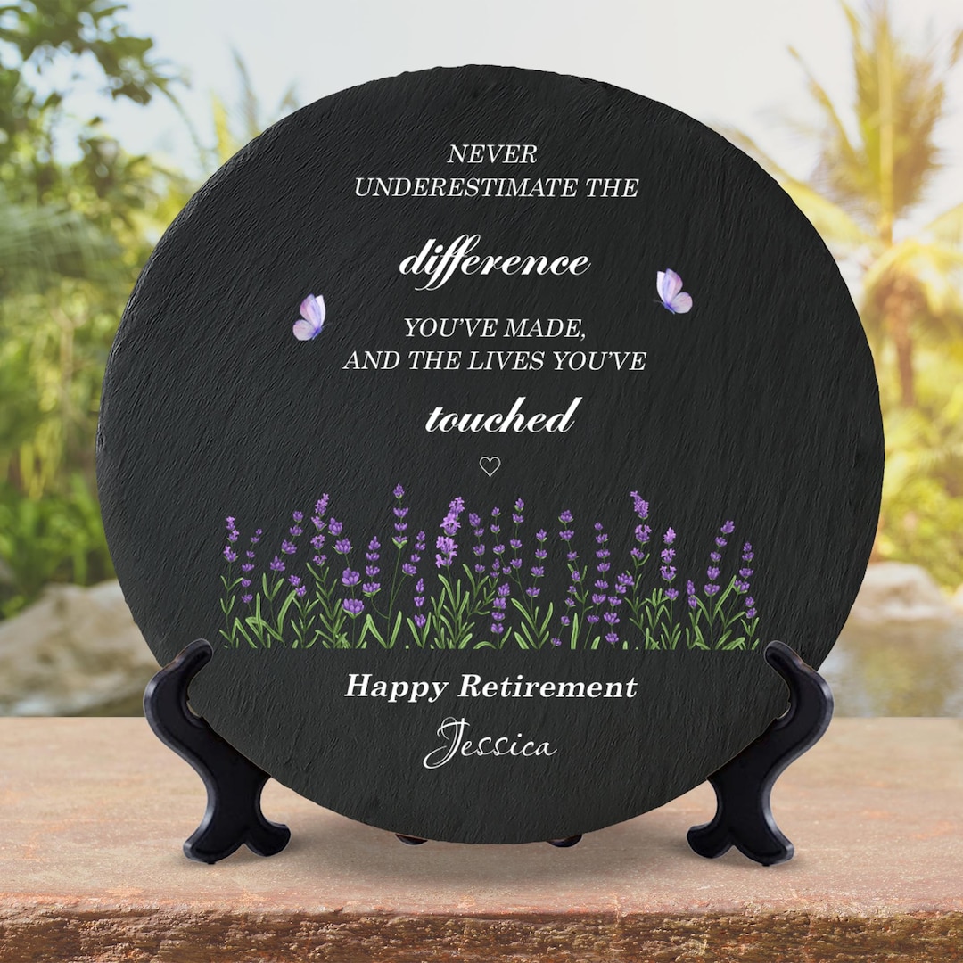 Personalized Retirement Slate Stone, Lavender Floral Design - Etsy