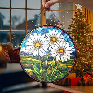 Daisy Glass Suncatcher, Marguerite Glass Suncatcher Window Hangings ...