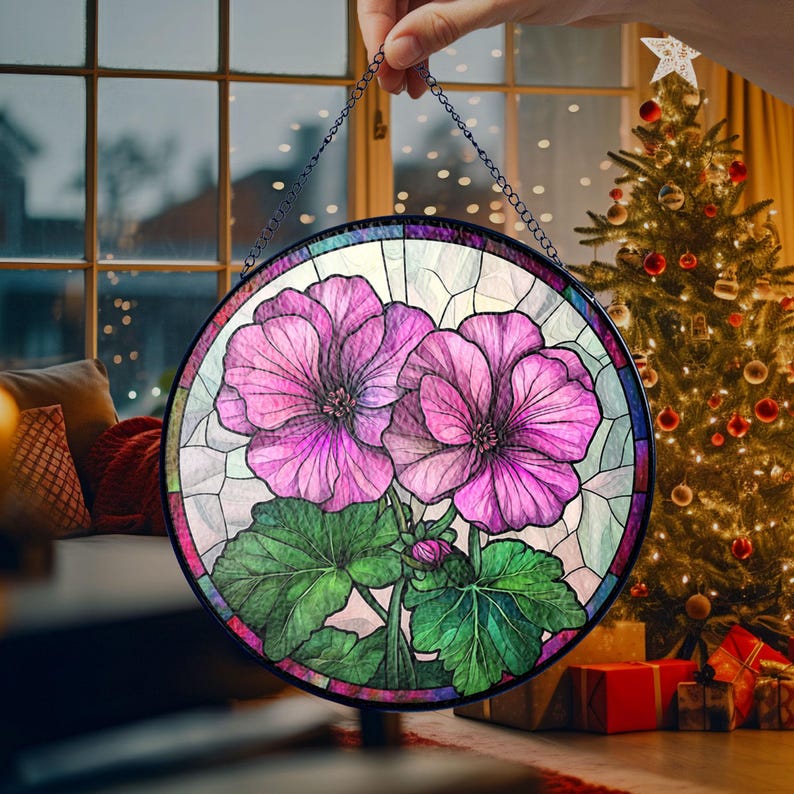 Geranium Glass Suncatcher, Flowers Glass Suncatcher Window Hangings ...