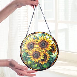 Sunflower Glass Suncatcher, Sunflower Glass Suncatcher Hanging, Flower ...