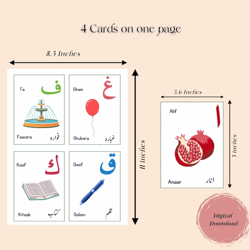 Urdu Alphabet Flash Cards, Educational Flash Cards, Urdu Language Cards ...