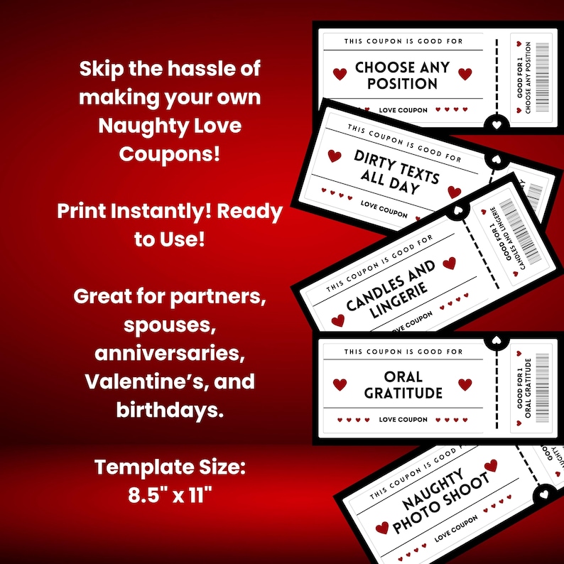 Printable Love Sex Coupons, 9 Naughty Valentine's Day Gift for Him or ...