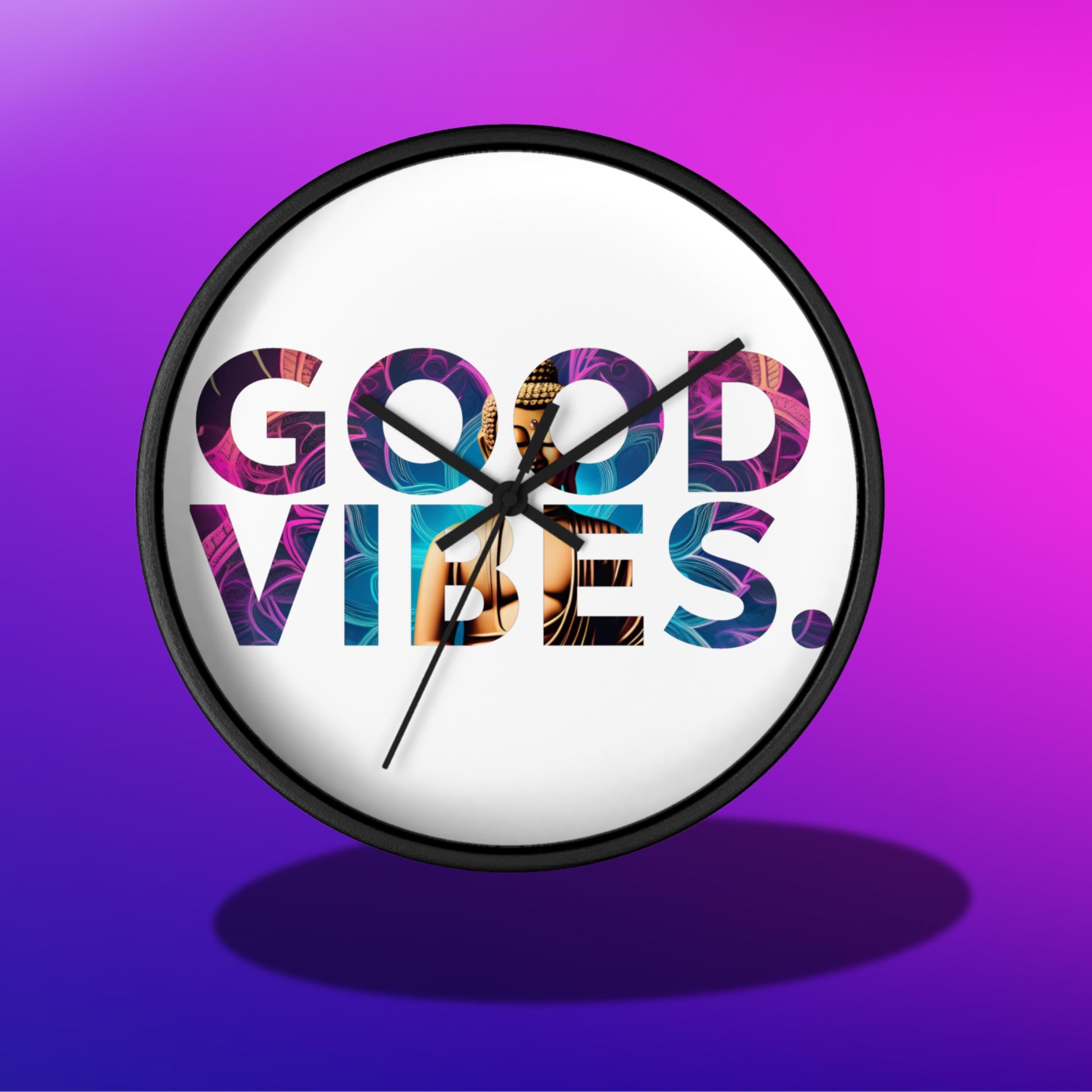Good Vibes Only Wall Clock, Inspirational Modern Home Decor, Colorful ...