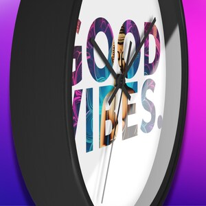 Good Vibes Only Wall Clock, Inspirational Modern Home Decor, Colorful ...