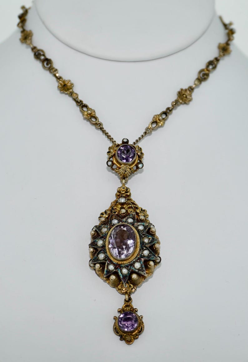 Reserved for Andi Antique Austrian Empire Necklace Amethyst Seed Pearl ...