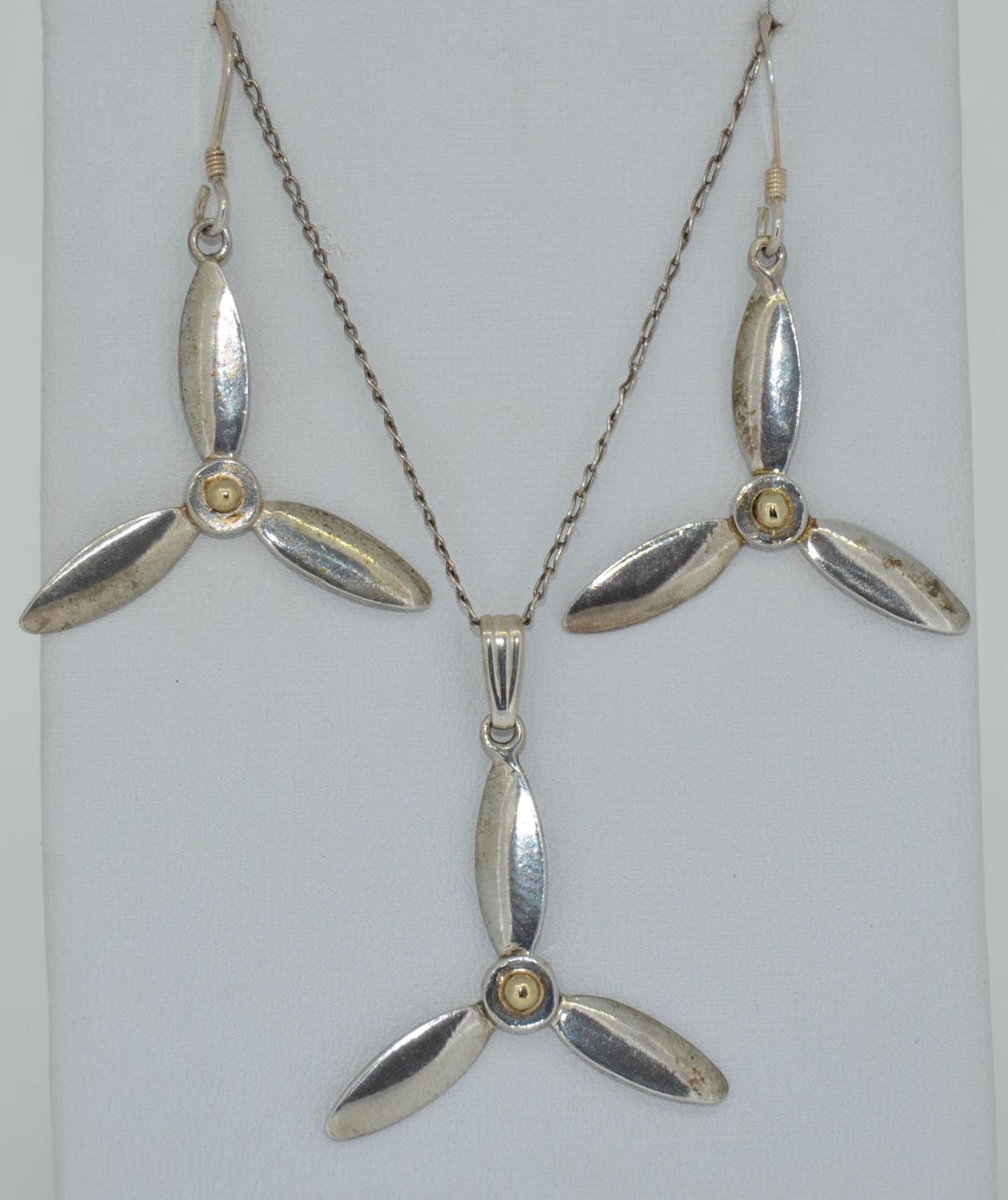 Sterling Silver & 14K Propeller Earrings and Necklace - Etsy