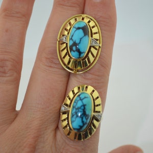Retro 14K Spider Turquoise & Diamond Ring - Etsy