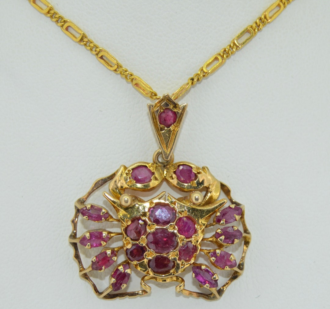 Antique 14K Yellow Gold and Ruby Crab Pendant - Etsy