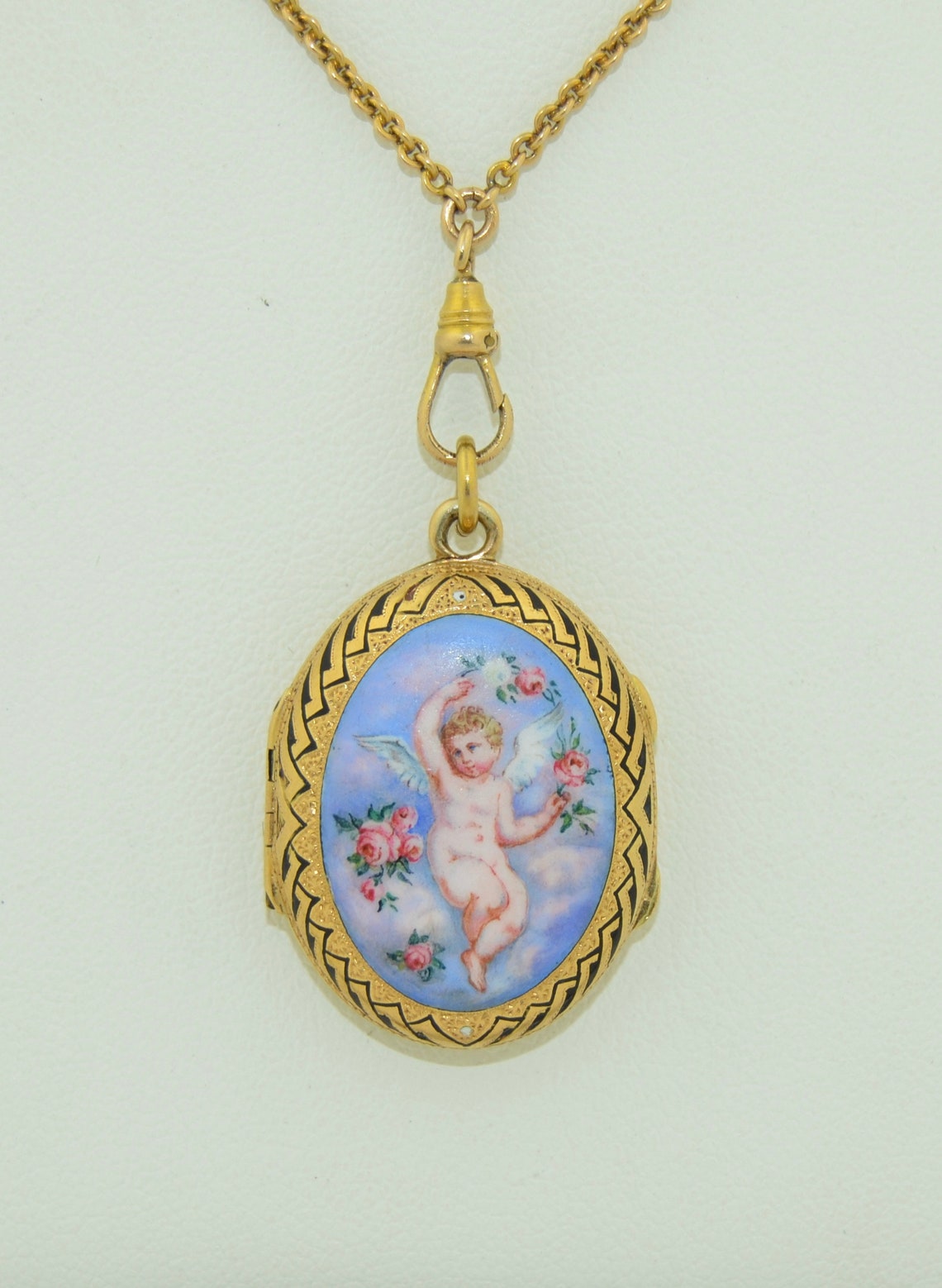 Victorian 18K Enamel Cherub Putti Locket - Etsy