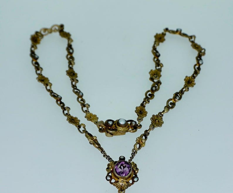 Reserved for Andi Antique Austrian Empire Necklace Amethyst Seed Pearl ...