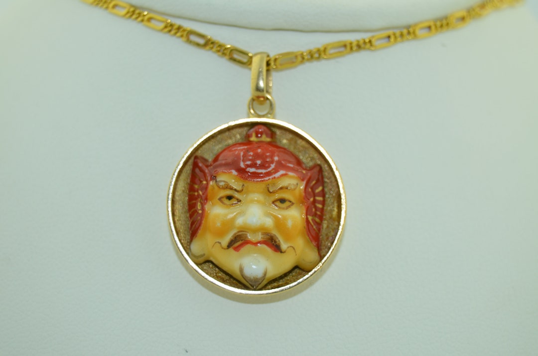18K & Porcelain Toshikane God of Dignity Pendant - Etsy