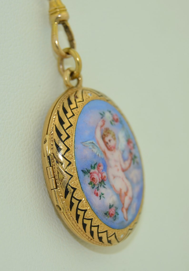 Victorian 18K Enamel Cherub Putti Locket - Etsy