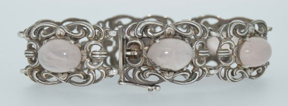 Vintage 800 Silver and Rose Quartz Bracelet - Gem