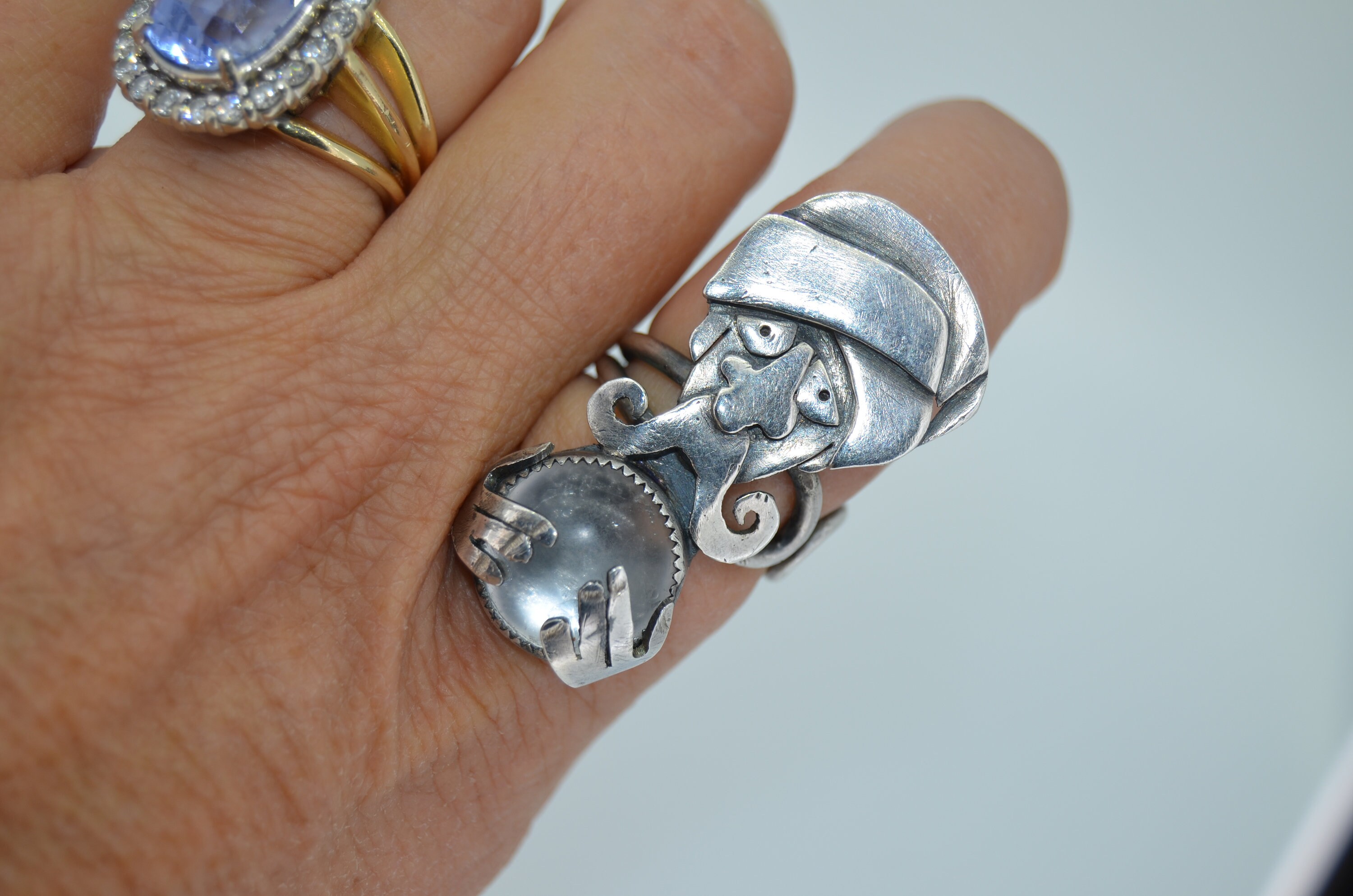 Sterling Silver Genie & Crystal Ball Ring - Etsy