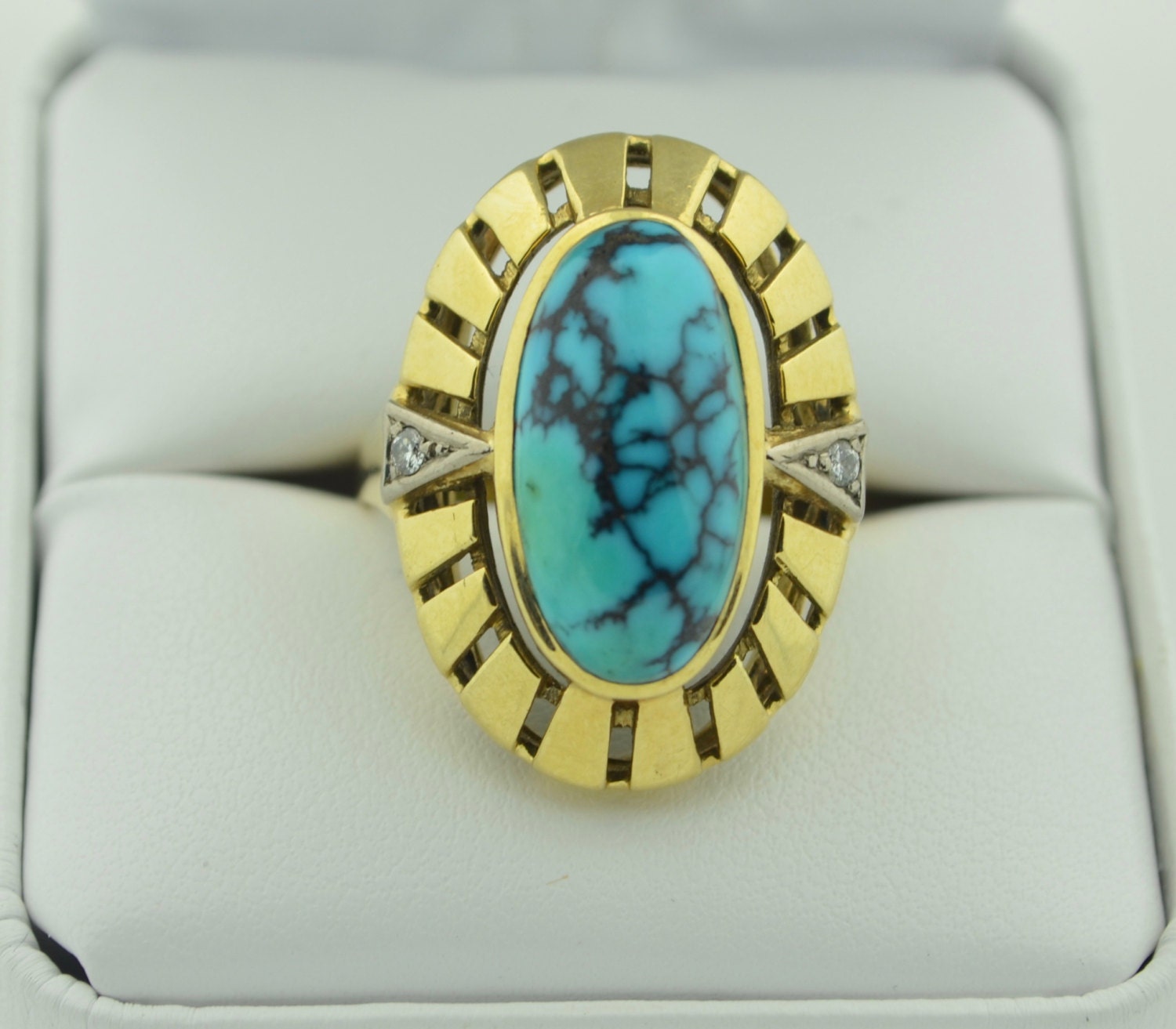 Retro 14K Spider Turquoise & Diamond Ring - Etsy
