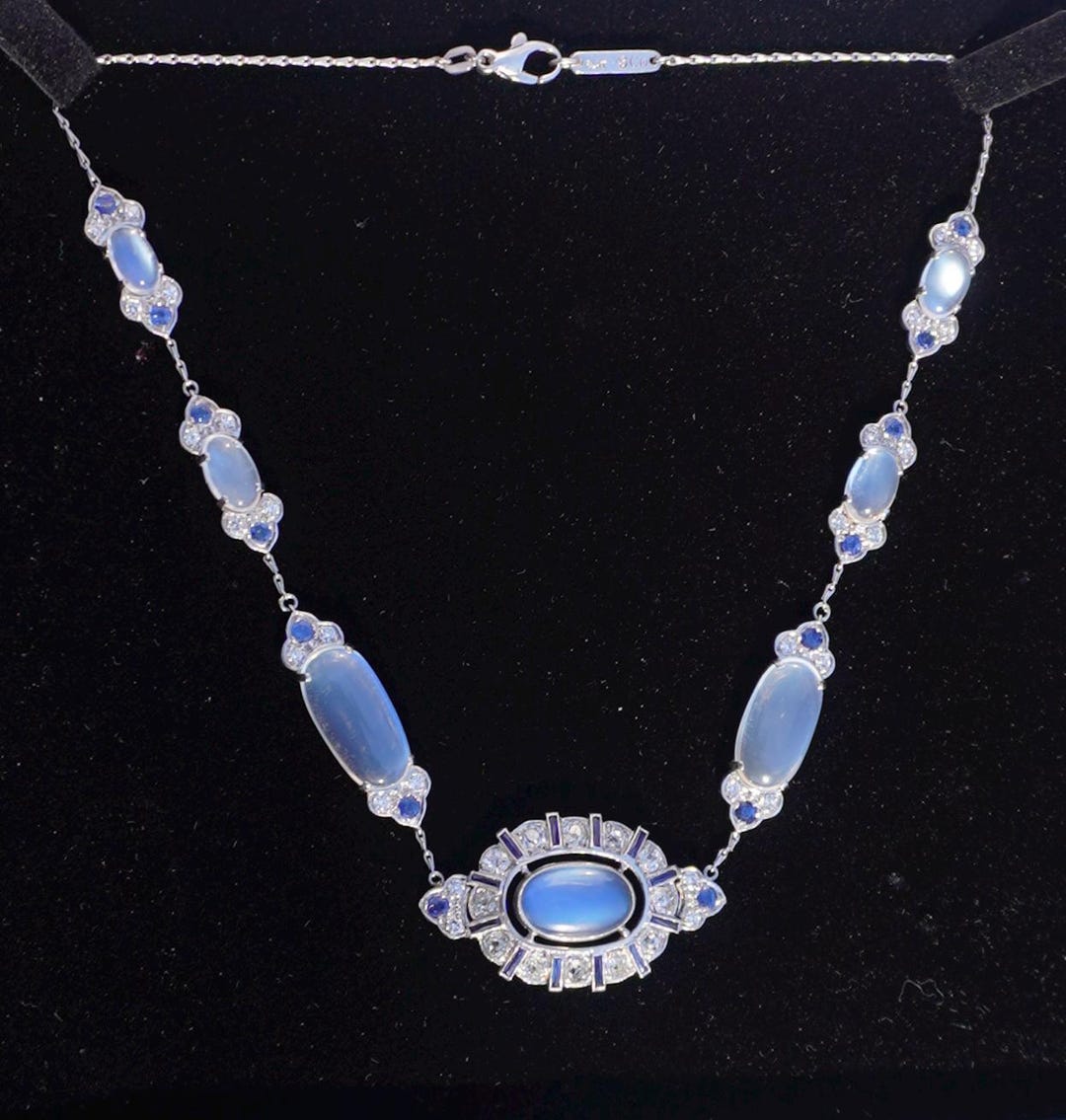 Platinum Ceylon Moonstone & Sapphire Necklace by Eclipse - Etsy