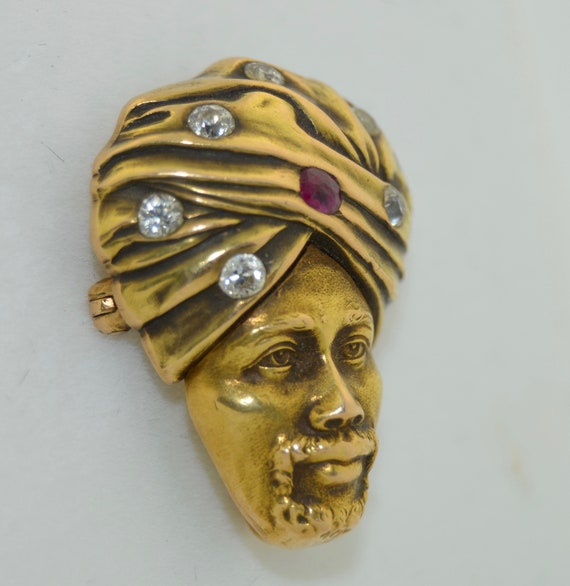 Victorian 14K Diamond & Ruby Genie Sultan Pin - Gem