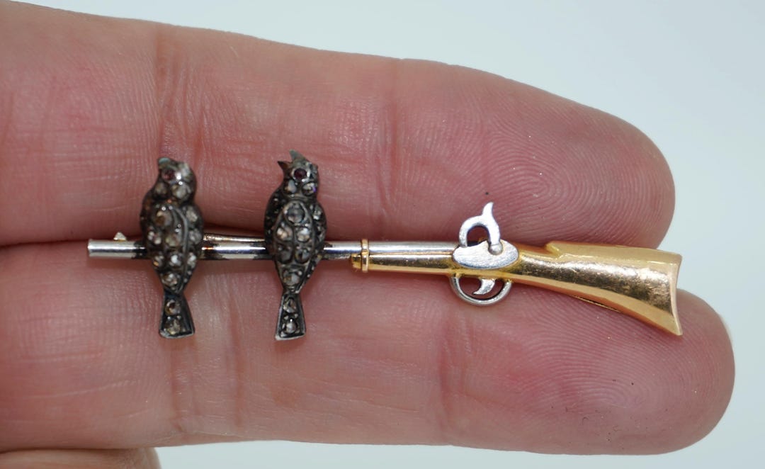 Victorian 14K & Sterling Rose Cut Diamond Ruby Riffle Bird Brooch - Etsy