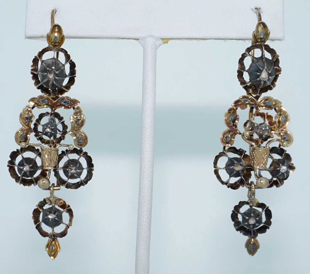 Georgian 18K & SS Diamond Chandelier Earrings - Etsy
