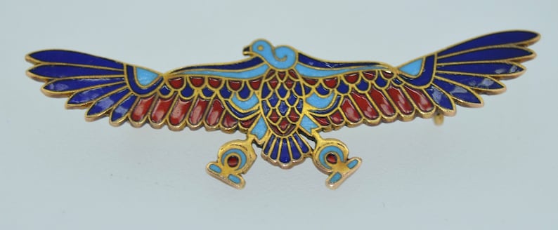 Antique 14K Egyptian Revival Enamel Phoenix Brooch - Etsy