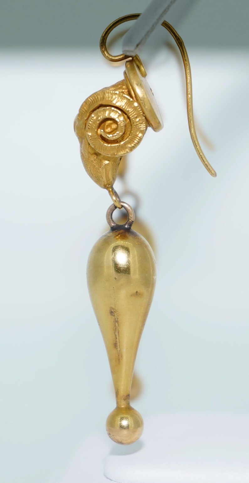 French Victorian 18K Rams Head Ear Pendants Earrings - Etsy