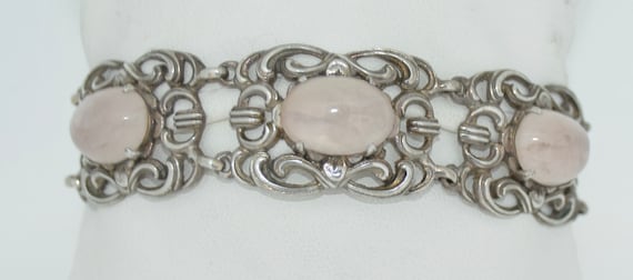 Vintage 800 Silver and Rose Quartz Bracelet - Gem