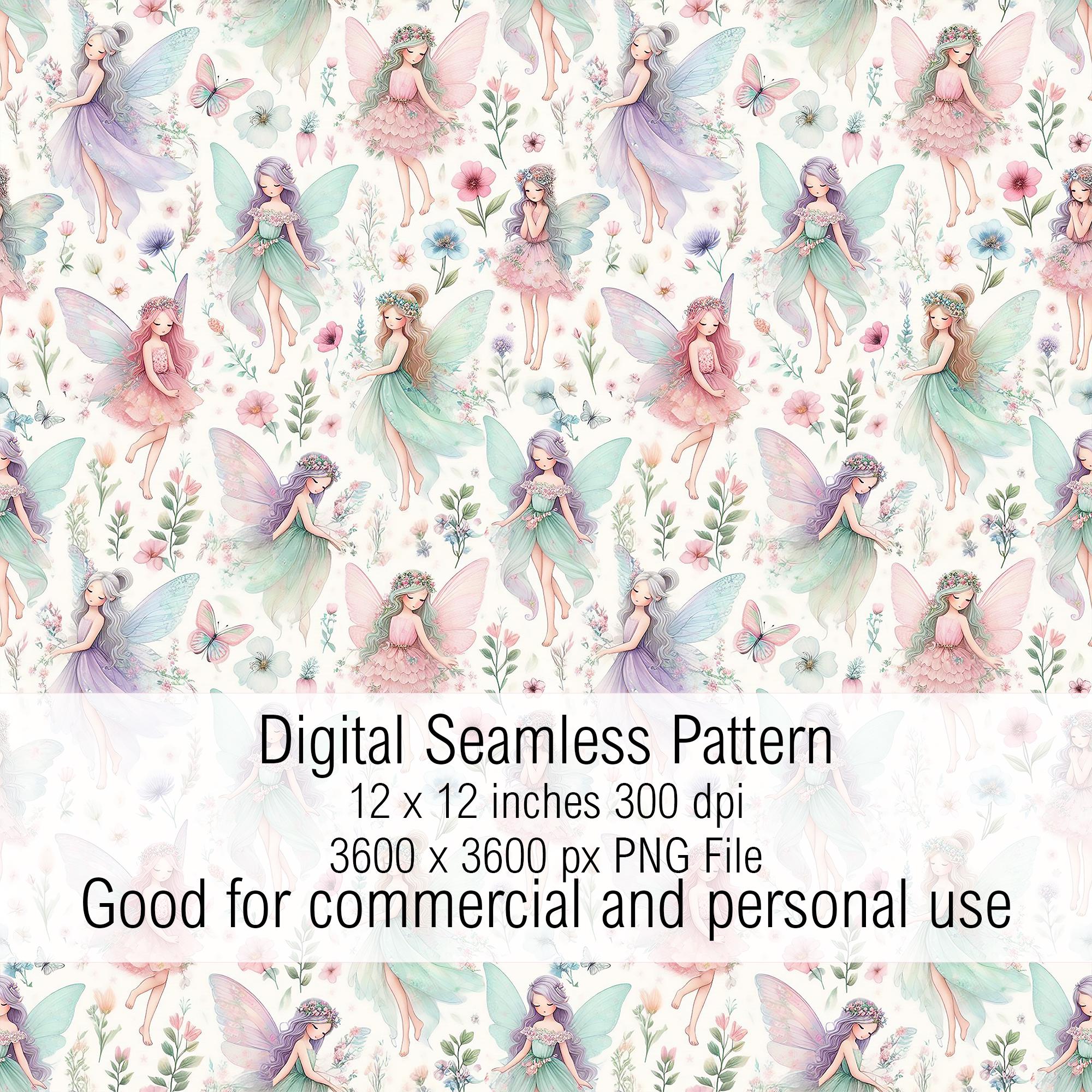 Pastel Fairies Seamless Pattern: Watercolor Floral Digital Paper ...