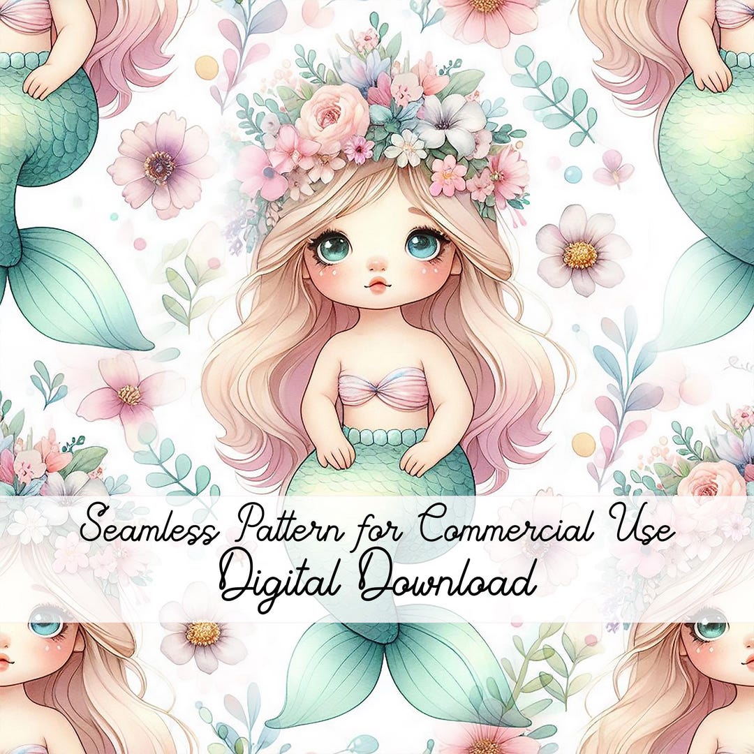 Pastel Mermaid Seamless Pattern – 3600px X 3600px Coquette Watercolor ...