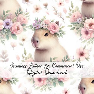 Cute Capibara Seamless Pattern | Vintage Watercolor Digital Paper ...