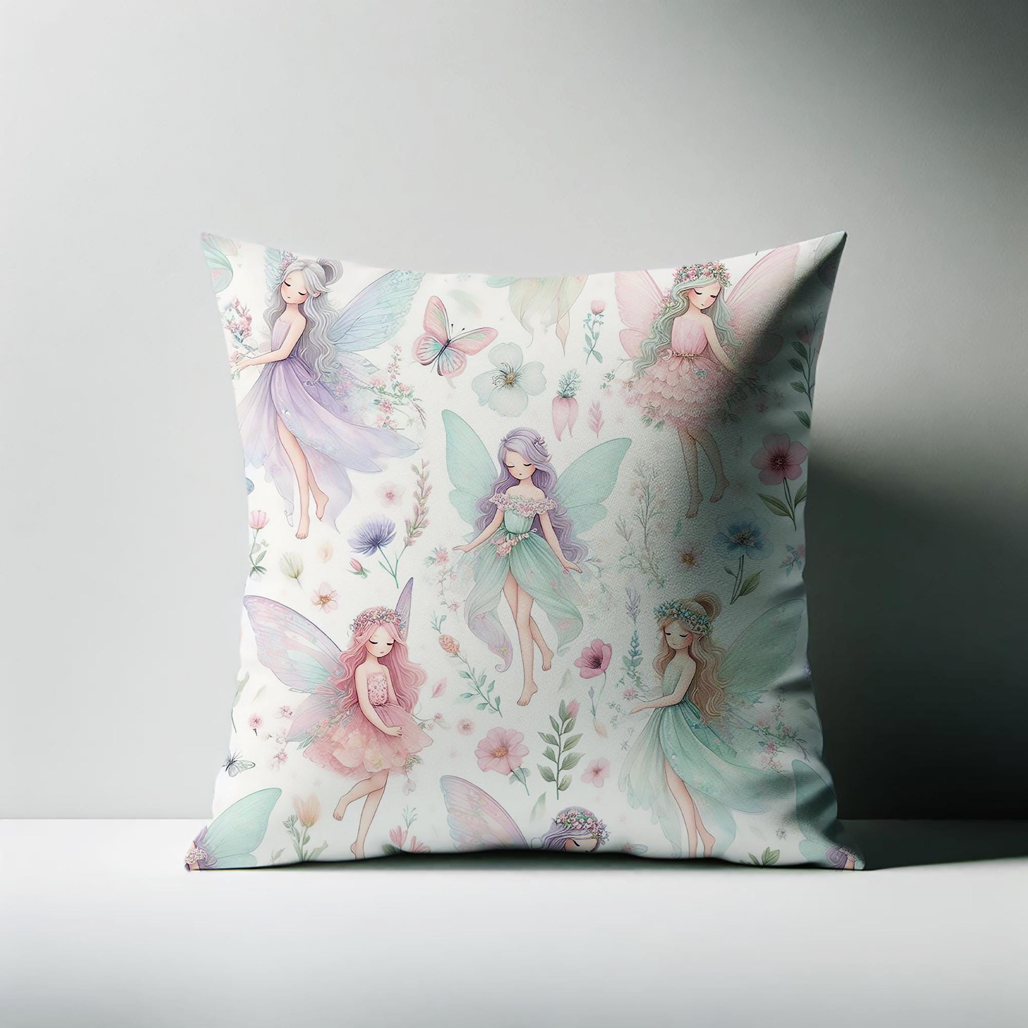 Pastel Fairies Seamless Pattern: Watercolor Floral Digital Paper ...