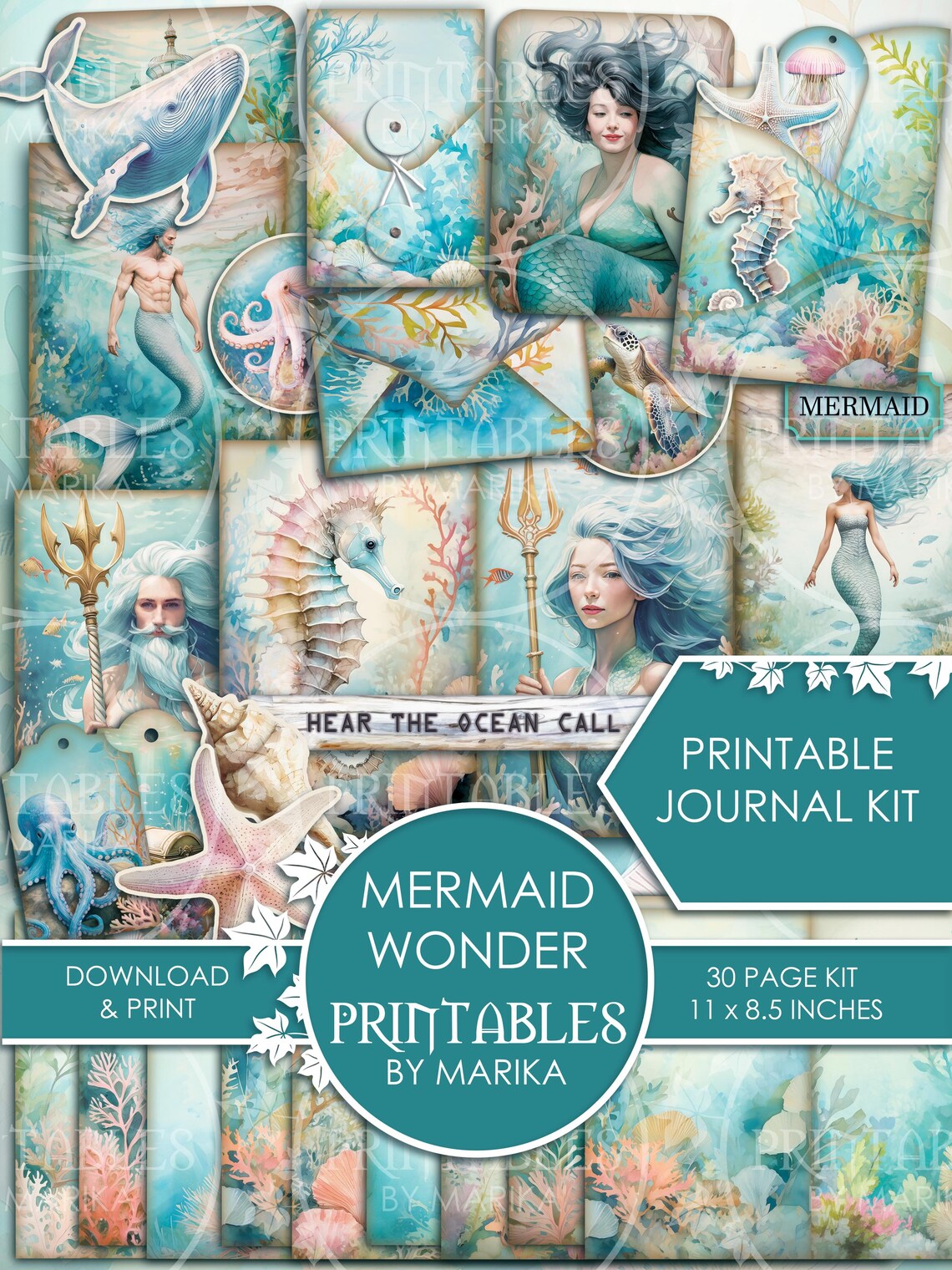 Mermaid Wonder Junk Journal Kit. Printable Mermaid Digital Downloads ...