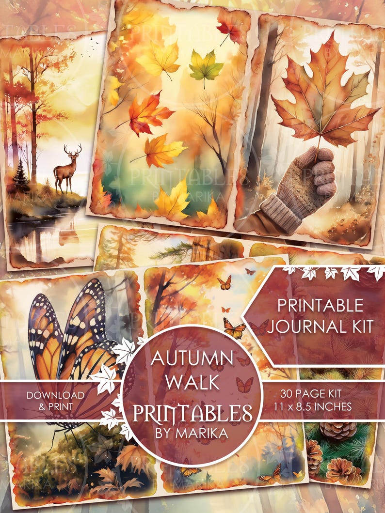 Autumn Walk Junk Journal Kit. Digital Download for Scrapbooking. Fall ...