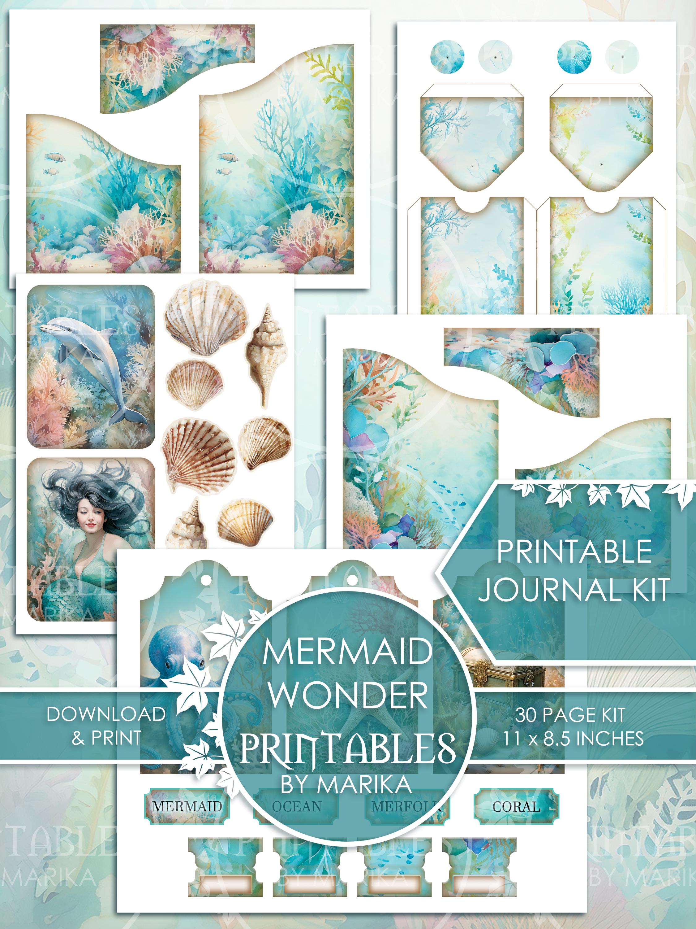 Mermaid Wonder Junk Journal Kit. Printable Mermaid Digital Downloads ...