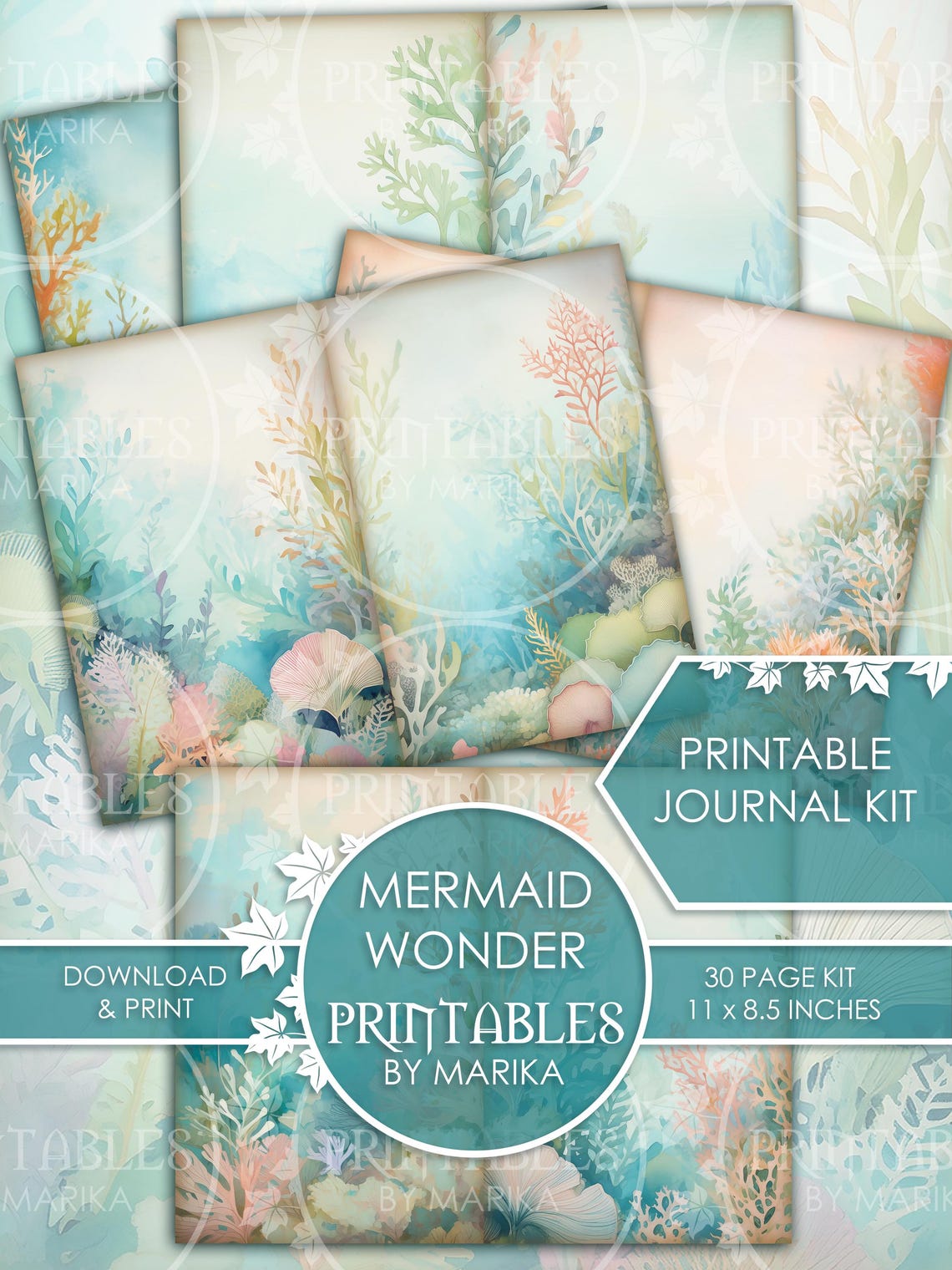 Mermaid Wonder Junk Journal Kit. Printable Mermaid Digital Downloads ...