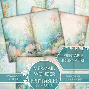 Mermaid Wonder Junk Journal Kit. Printable Mermaid Digital Downloads ...