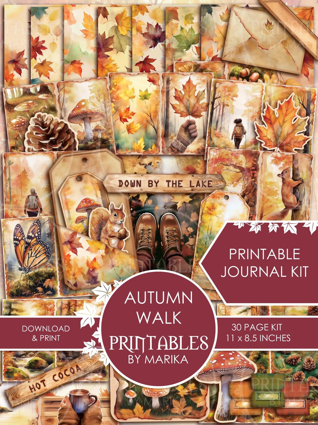 Autumn Walk Junk Journal Kit. Digital Download for Scrapbooking. Fall ...