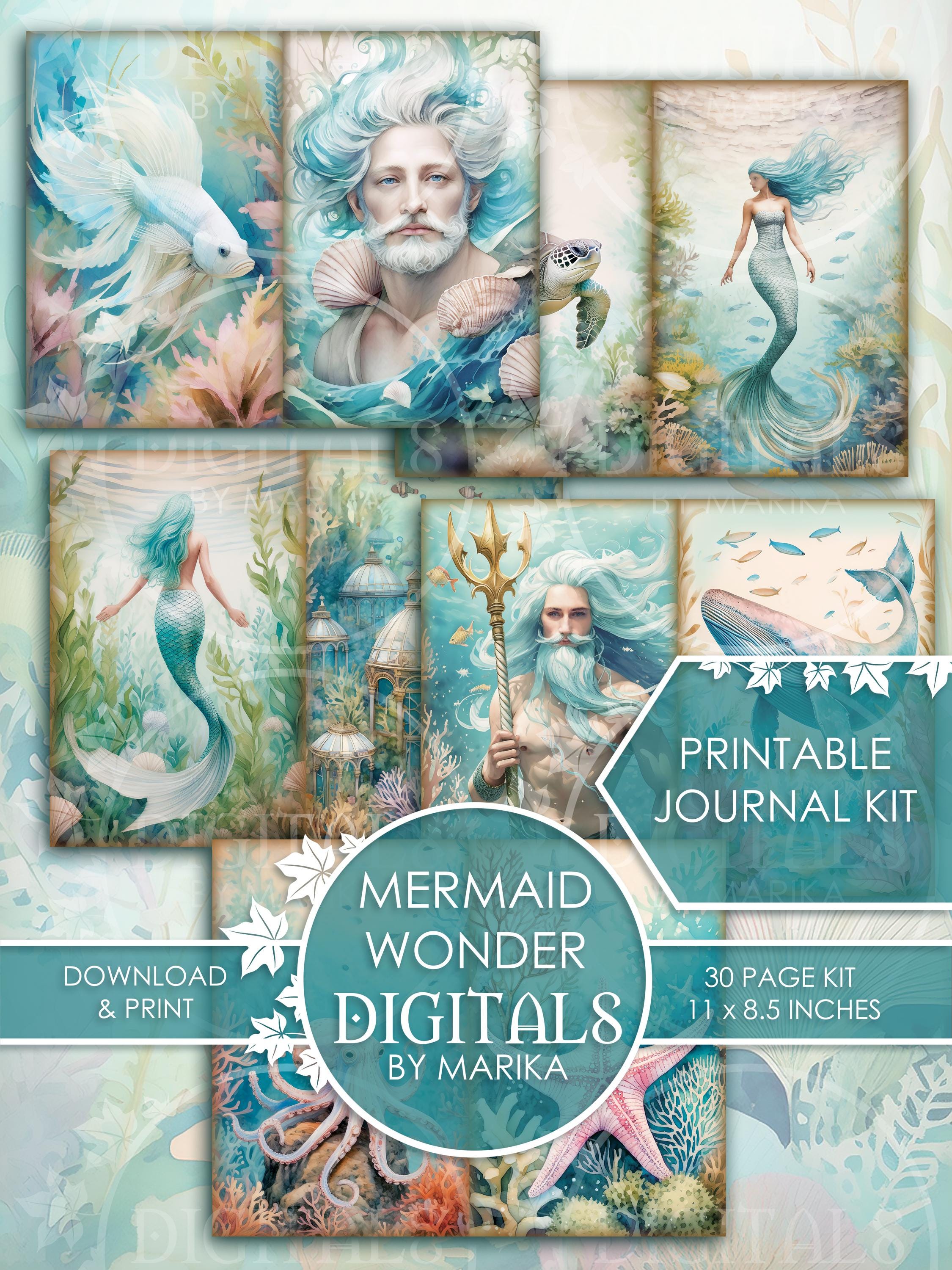 Mermaid Wonder Junk Journal Kit. Printable Mermaid Digital Downloads ...