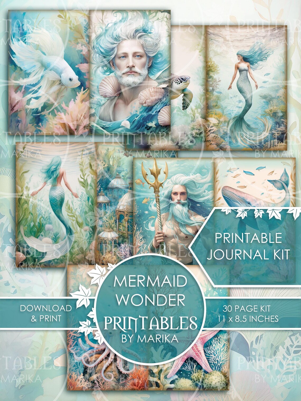 Mermaid Wonder Junk Journal Kit. Printable Mermaid Digital Downloads ...